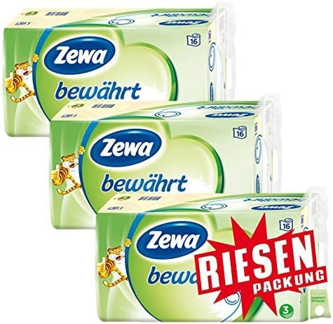 Zewa Strong Toilet Paper 3-Ply in Soft Yellow, 3 x 16 Rolls (1 x Value ...
