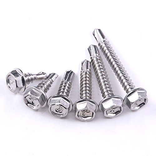 Hilitchi 410 Stainless Steel #8 Hex Washer Head Self Drilling Sheet Metal Tek Screws Assortment ...