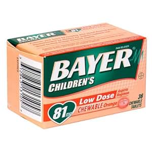 Amazon.com: Bayer Chewable Low Dose Aspirin Orange - Value Pack, 36 ...