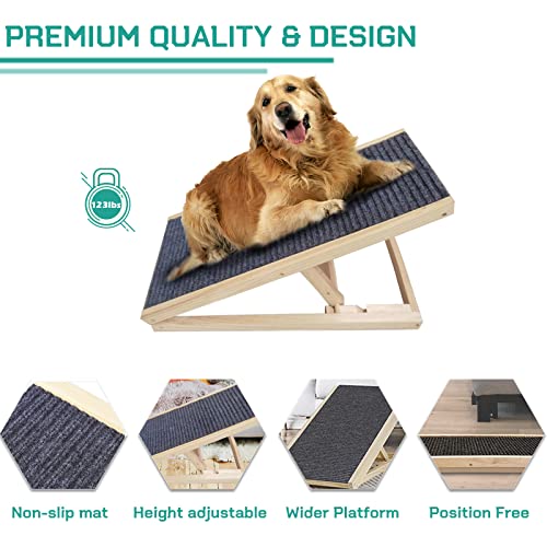 RULI 28" Adjustable Dog Ramp with Traction Mat, Non-Slip Wooden Ramps ...