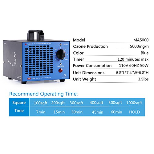 AIRTHEREAL MA5000 Commercial Ozone Generator, 5000mg/h O3 Machine Home Air Ionizers Deodorizer ...