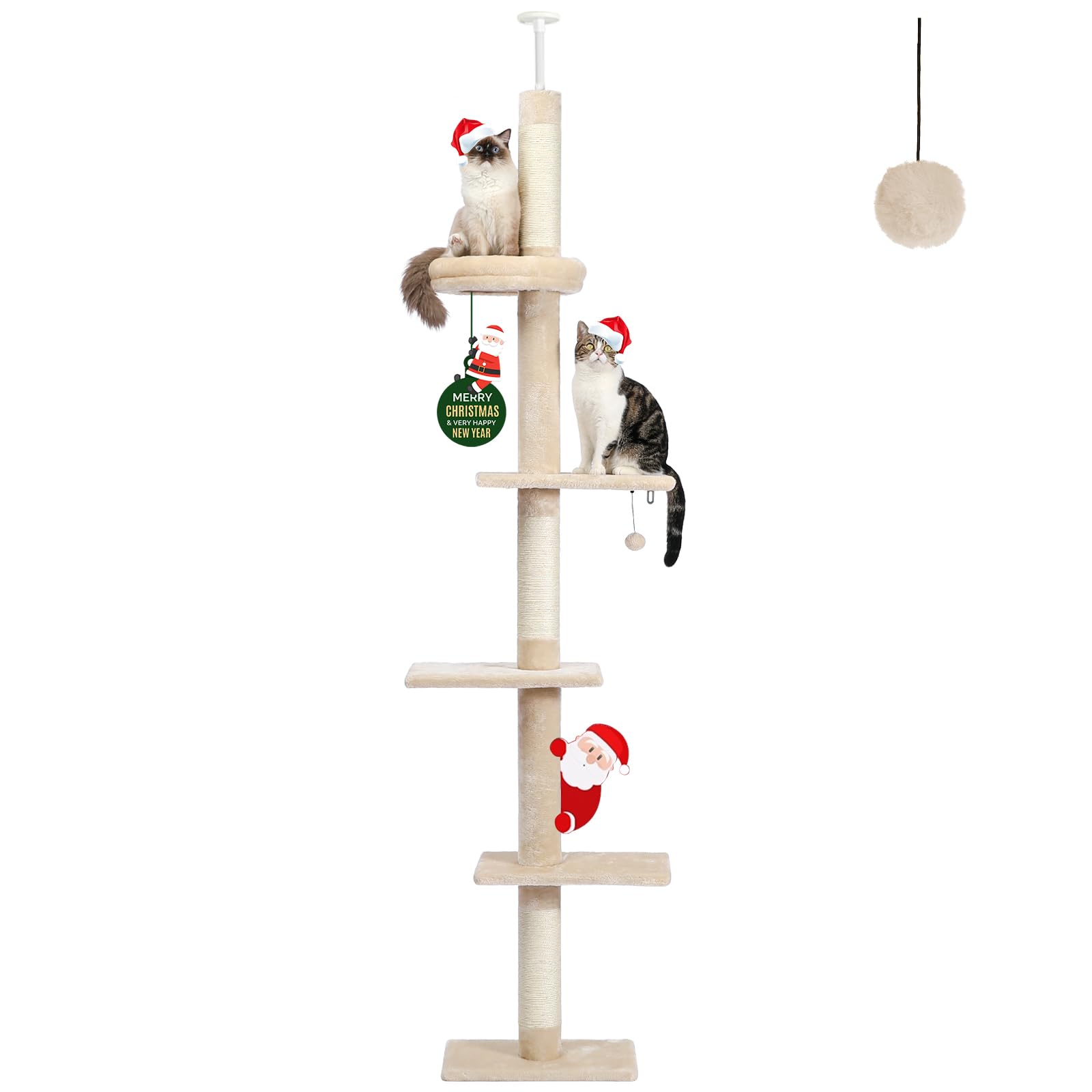 PETEPELA Floor to Ceiling Cat Tree, Cat Tower 5-Tier Height(95-107 ...