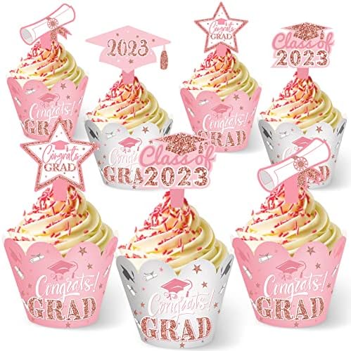 96 Pieces 2023 Graduation Cupcake Toppers Wrappers Congrats Grad Cake ...