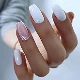 Amazon.com: RikView White Press on Nails Medium Fake Nails Almond Stick on Nails Pink Nails ...