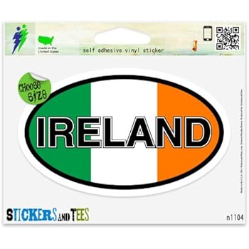 Amazon.com: Ireland Flag Oval Vinyl Car Bumper Window Sticker 5" x 3 ...