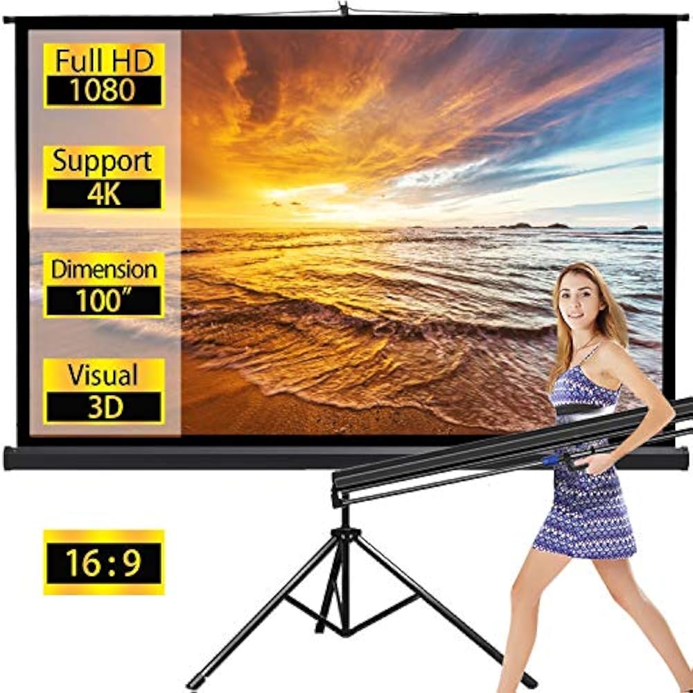 Projector Screen With Stand Outdoor Portable Pull Down Movie 100 Inch ...