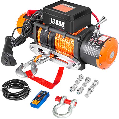 VEVOR Kit 13000LBS 12V Electric Winch with 26m/85FT Synthetic Rope, Black Wireless Remote ...
