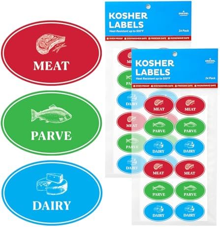 Assorted Kosher Labels, 16 Blue Dairy, 16 Red Meat, 16 Green Parve ...