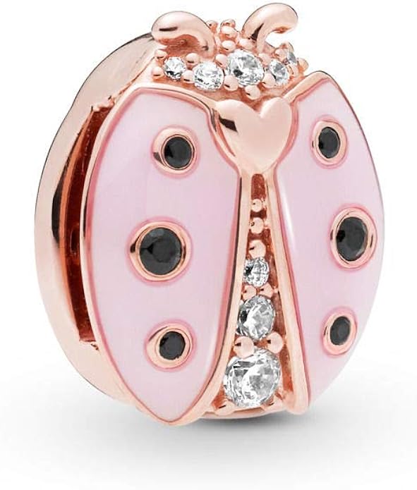Pandora Reflections ladybird clip charm in Pandora rose with clear ...