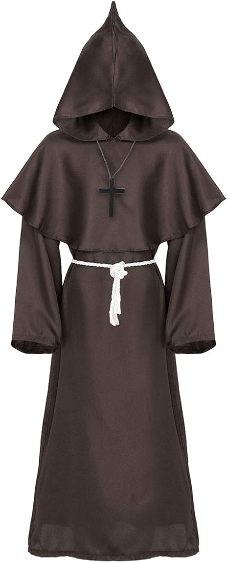 iEFiEL Men's Medieval Hooded Monk Priest Tunic Robe Halloween Cosplay ...