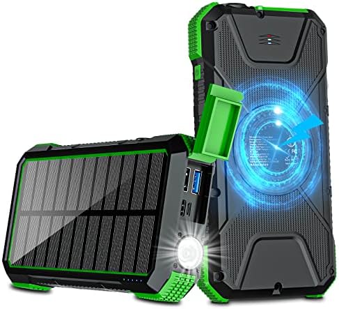 Solar Power Bank 26800mAh Wireless Charging, Solar Charger with 4-Ports ...