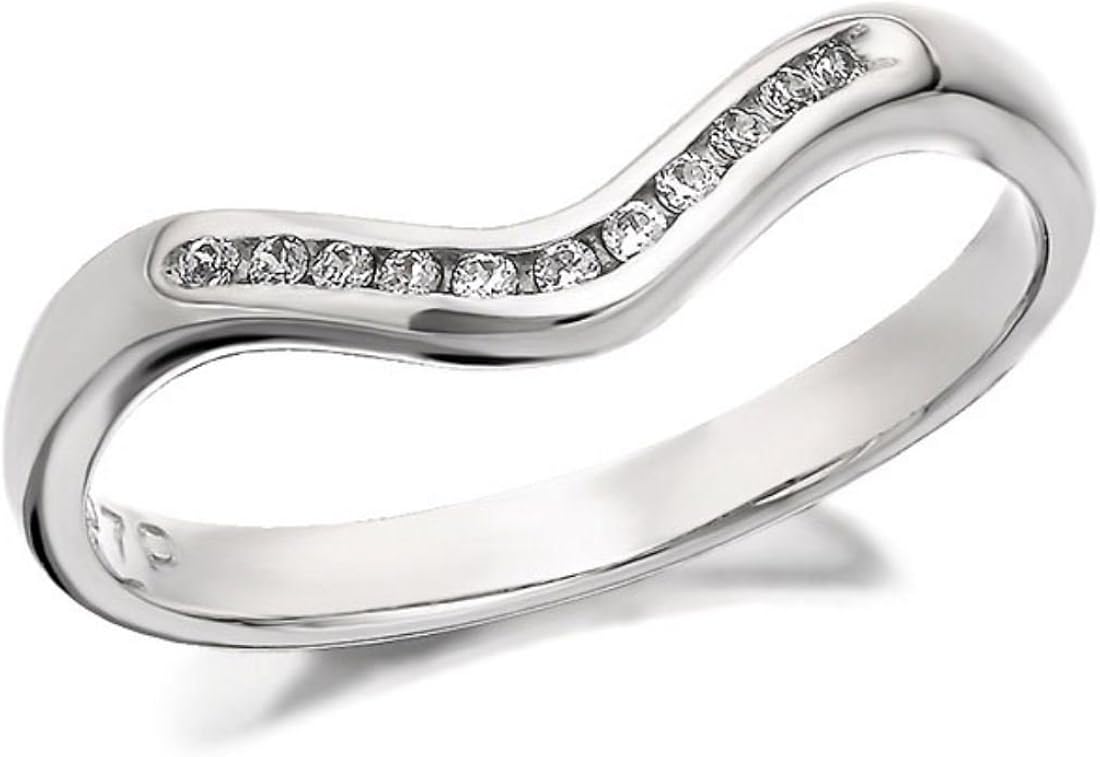 F.Hinds 9ct White Gold Diamond Set Wishbone Wedding Ring 3mm Jewelry ...