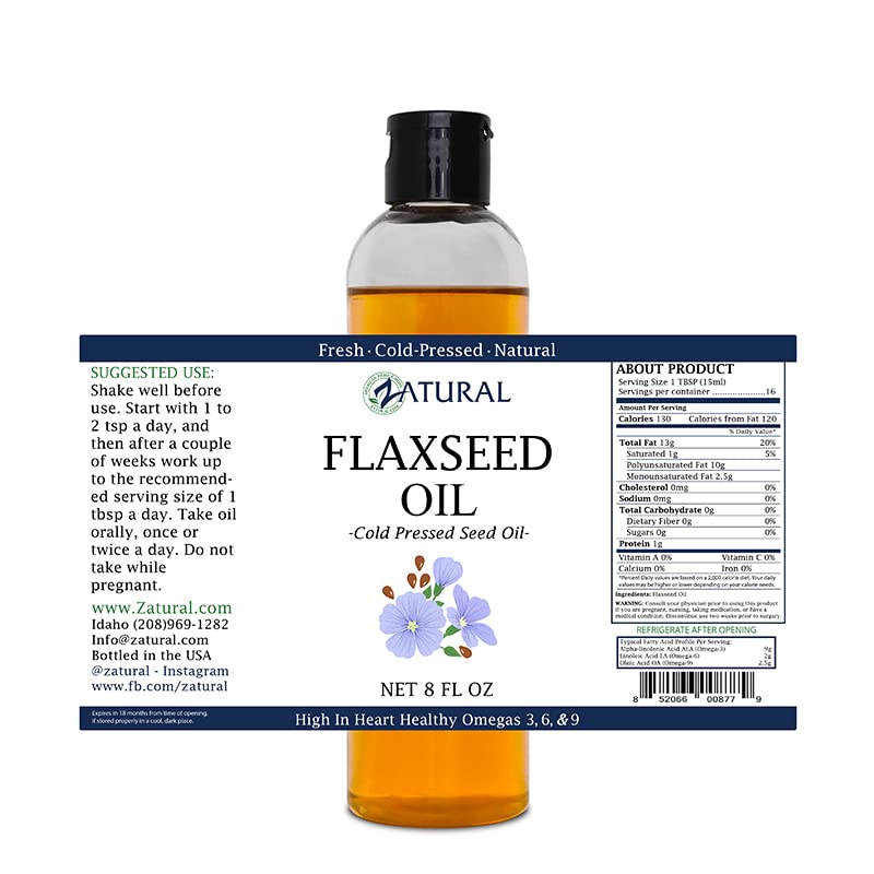 Zatural Flaxseed Oil - 100% Pure Flax Seed Oil - 0 Additives - 0 ...