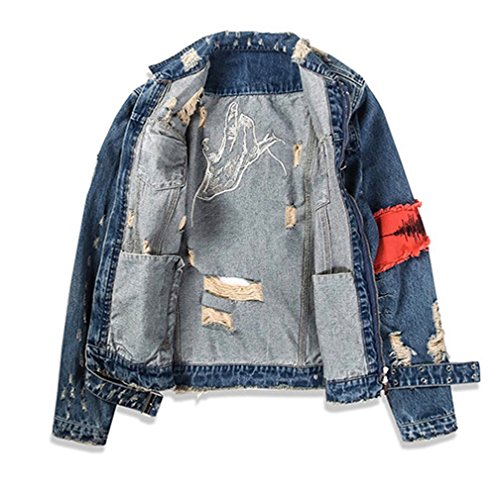 Men's Denim Jacket Ripped Distressed Jeans Jacket Rugged Trucker Jacket ...