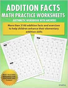 Addition Facts Math Practice Worksheet Arithmetic Workbook With Answers ...