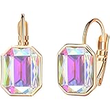 Amazon.com: Austrian Crystal Octagon Leverback Drop Earrings for Women ...