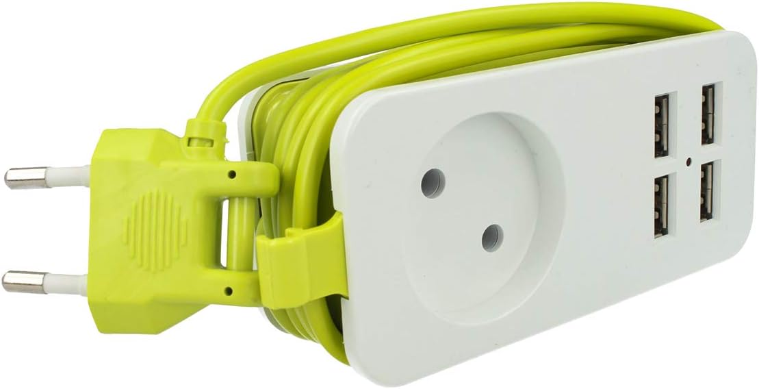 Regleta eléctrica con 4 puertos USB de 5 V y 2,4 A para carga rápida, 1 ...