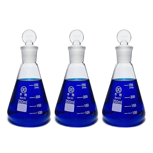 HUAOU 250ml Glass Erlenmeyer Flask Set, 3pcs Laboratory Glassware Flask ...