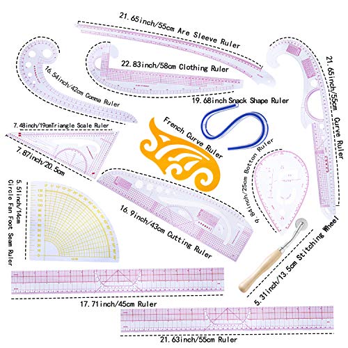 MIUSIE Practical Fashion Ruler Set -12 Style Fashion Pattern Design ...