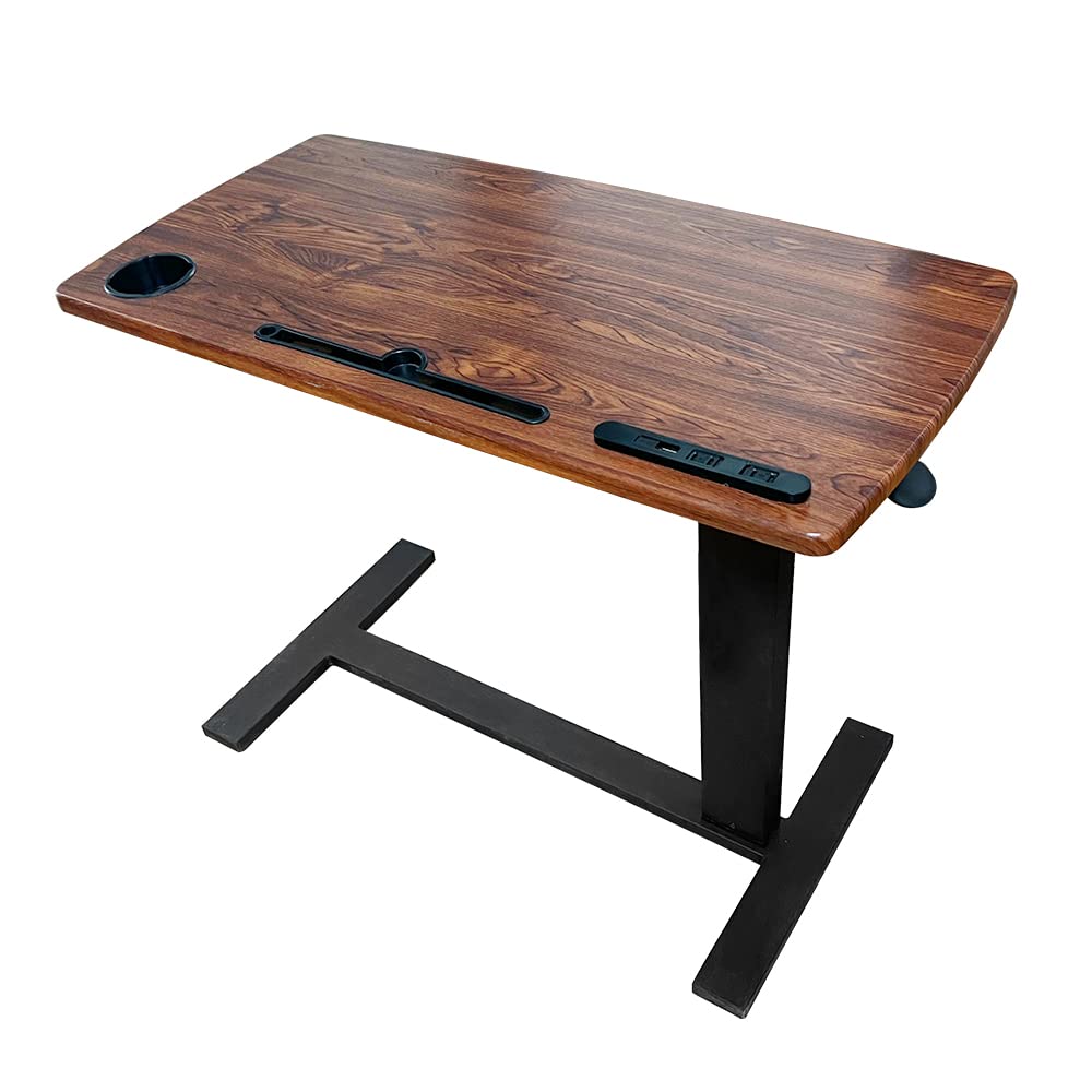 Over bed Table Pneumatic Adjustable Height Stand Desk with hidden ...