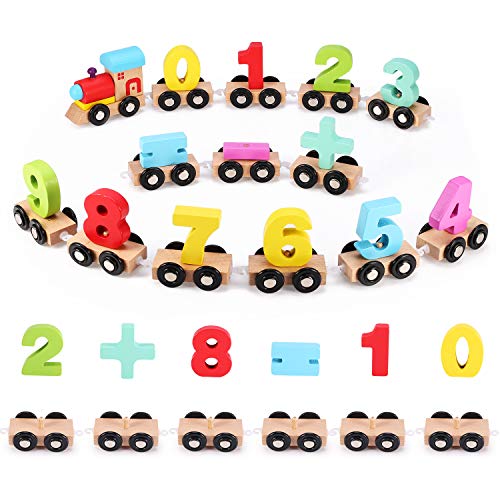 Voamuw Wooden Number Train Set 31 PCS(14 Linking Cars, Great Gift for ...
