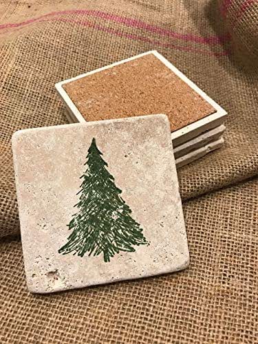 Amazon.com: Christmas Tree Travertine Drink Coasters - Set of 4 stone ...