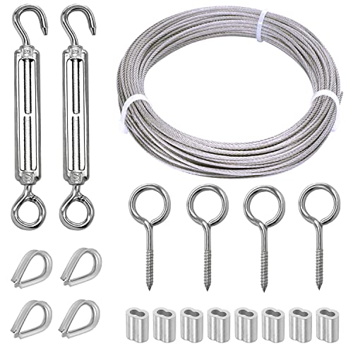 KNLN/304 Stainless Steel 66ft Wire Rope Kit with M5 Turnbuckle Tension ...