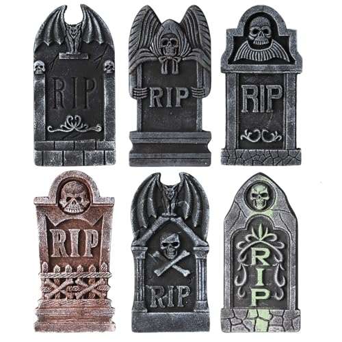 Jelofly Halloween Decorations Graveyard Tombstones (6 Pack), Foam RIP ...