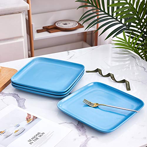Bruntmor 8" Square Ceramic Plate Set of 4, Cute Square Teal Ceramic ...