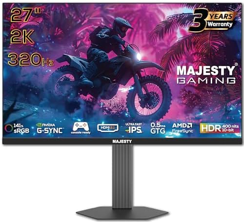 Majesty 27 Inch 2K QHD 2560x1440 Gaming Monitor, IPS, 320Hz, 1ms GTG ...