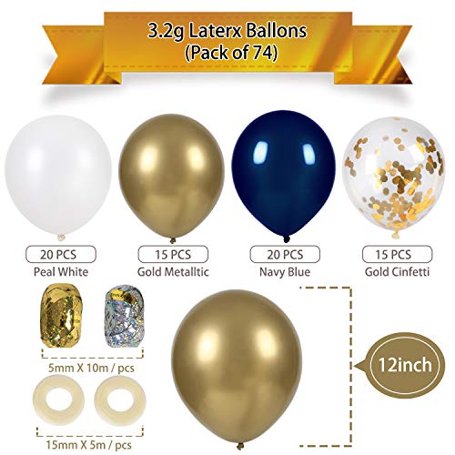 Navy Blue and Gold Confetti Balloons Party Decoration Supplies 70pcs 12 inch Gold Metallic Pearl ...