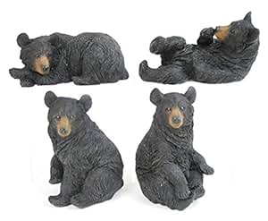 Amazon.com: Set of 4 Black Bear Poses Assorted Resin Tabletop Figurines ...