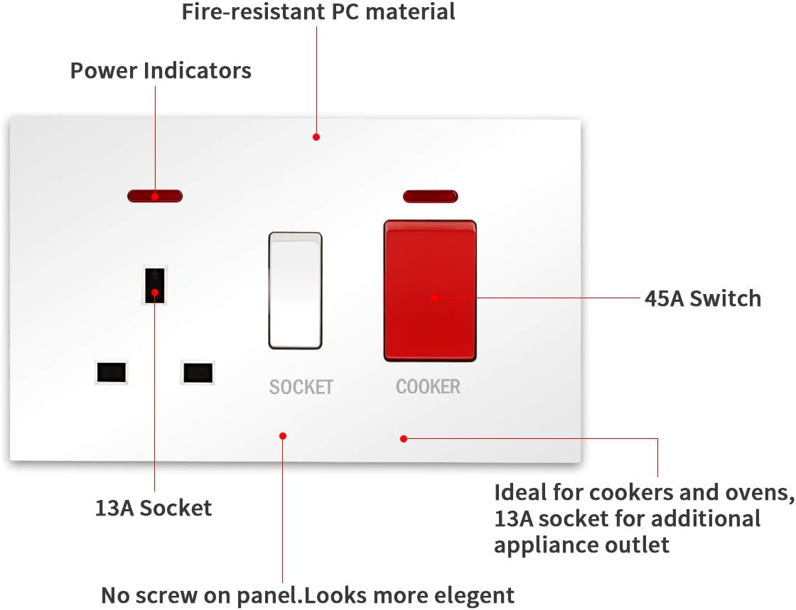 Double Pole Switched Cooker Control Unit with Power Indicator and ...