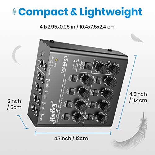 Moukey Audio Mixer Line Mixer, DC 5V, 8-Stereo Ultra, Low Noise 8-Channel for Sub-Mixing, Ideal ...