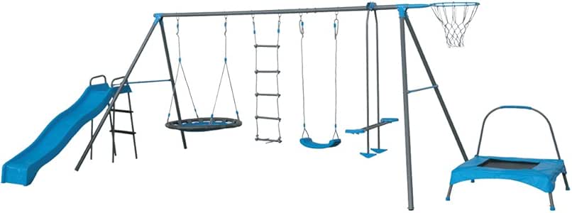 7 Station Swing Set Metal Kids Sports Fitness Reality Series Play 7 ...