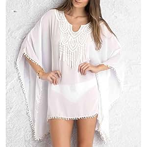 Amazon.com : Chiffon Beach Tunic Loose Embroidery Bikini Cover Up Women ...