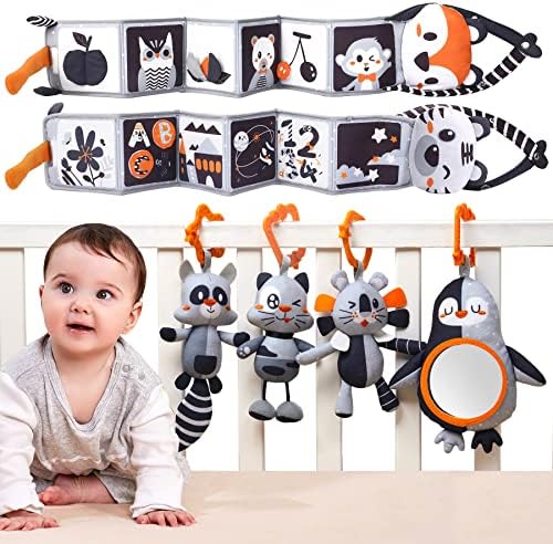 TUMAMA Baby Rattle Toy & Soft Book Set, Black and White High Contrast ...