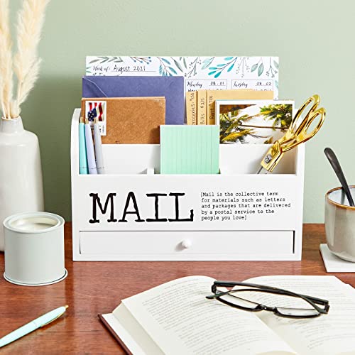 Juvale White Mail Organizer for Desktop, Wooden Mail Sorter Storage Box ...