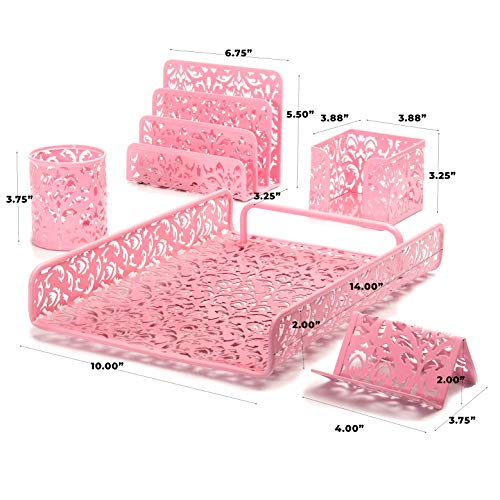Hudstill 5 Piece Office Supplies Pink Desk Organizer Set in Cute ...