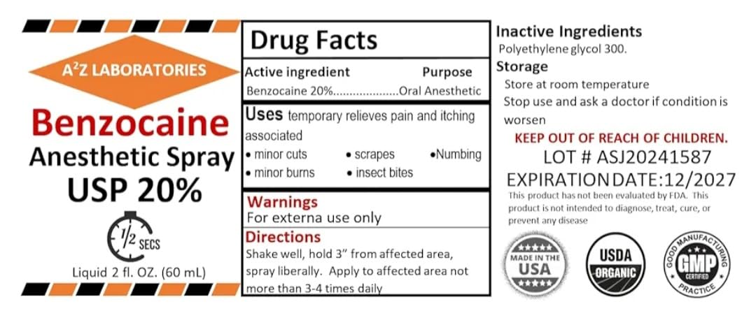 2 OZ Benzocaine Solution 20% / Numbing Liquid Spray Premium Topical ...