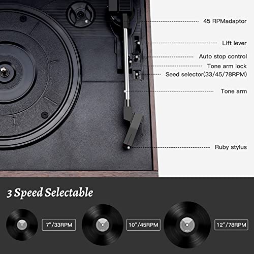 MUSITREND 10 in 1 Record Player with External Speakers,3 Speed ...