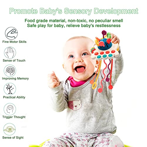 Baby Travel Toy Safe Silicone Hooku Montessori Pull String Sensory Toy ...