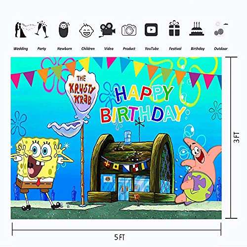 Buy Spongebob Backdrop 5x3 Happy Birthday Spongebob Background Under ...