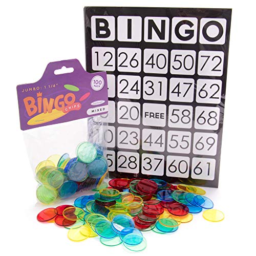 Jumbo Bingo Bundle - 25 Large Print Bingo Cards, 100 1.25" Bingo Chips ...