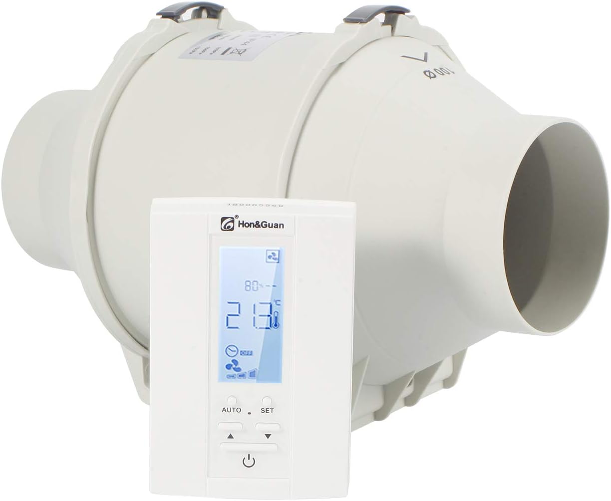 Hon&Guan Extractor Inline Duct Fan with Humidistat & Timer – Bathroom ...