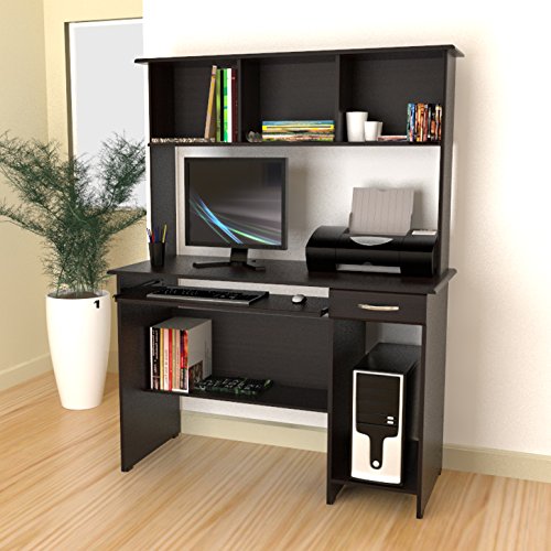 Inval CC-2501S Computer Workcenter with Hutch, Espresso-Wengue
