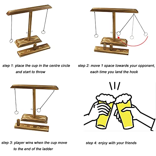 Ring Toss Game for Adults – Table Top Hook and Ring Toss Game with Shot Ladder Wooden Hook Game ...