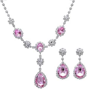 Amazon.com: Pink Crystal Necklace & Earring Set - Light Pink Prom ...