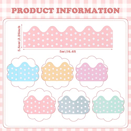 6 Rolls Boho Bulletin Board Borders Polka Dot Rolled Border Trim Pastel ...