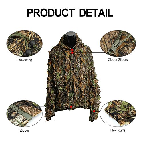OUTERDO Camo Suits Ghillie Suits 3D Leaves Woodland Camouflage Clothing Army Sniper Military ...